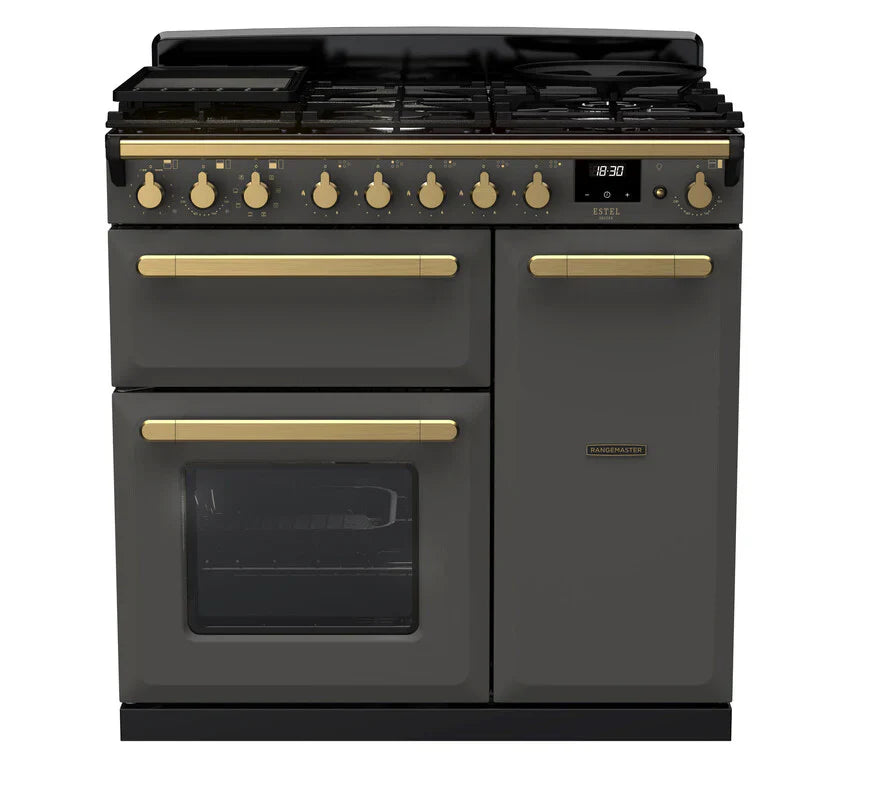 Rangemaster Estel 100cm Dual Fuel Range Cooker - Slate & Brass | ESDL9 ...